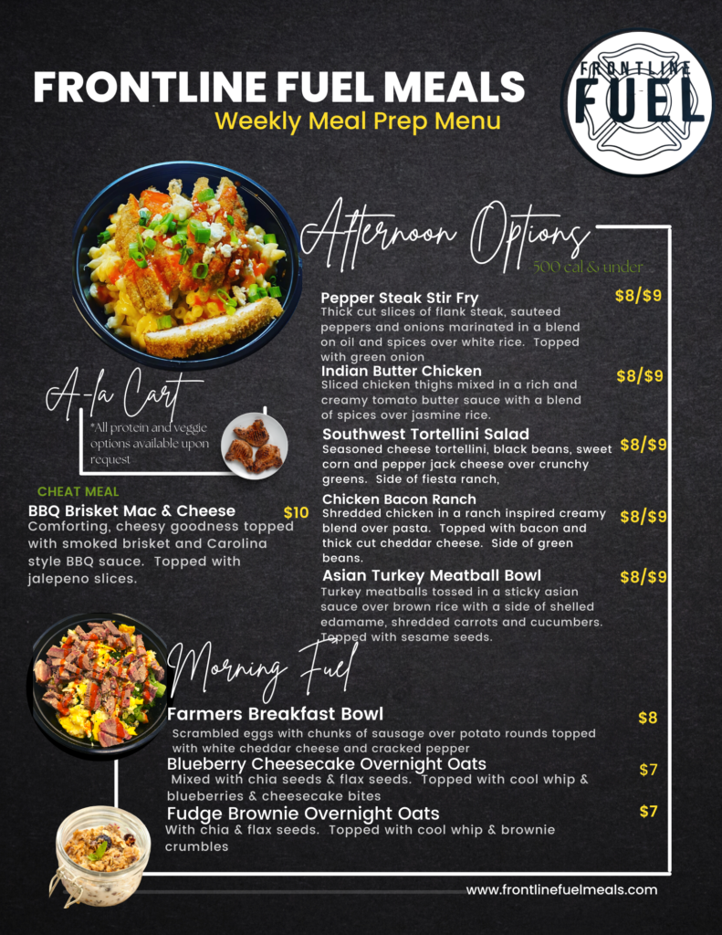 Frontline Fuel Meals Menu available in Northern Delaware